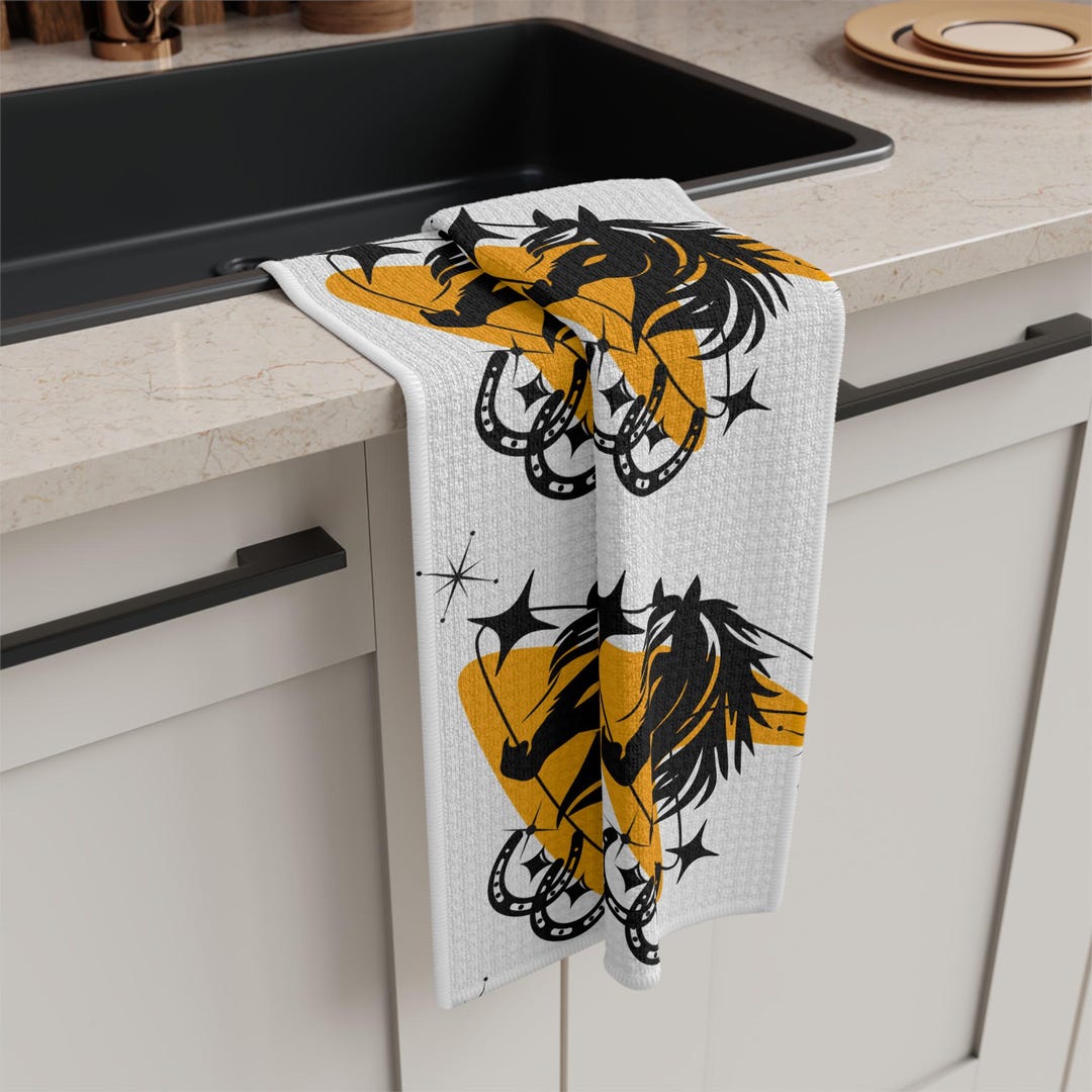 MCM Atomic Starburst Boomerang Cowboy Hat and Horse Pattern Tea Towel ...