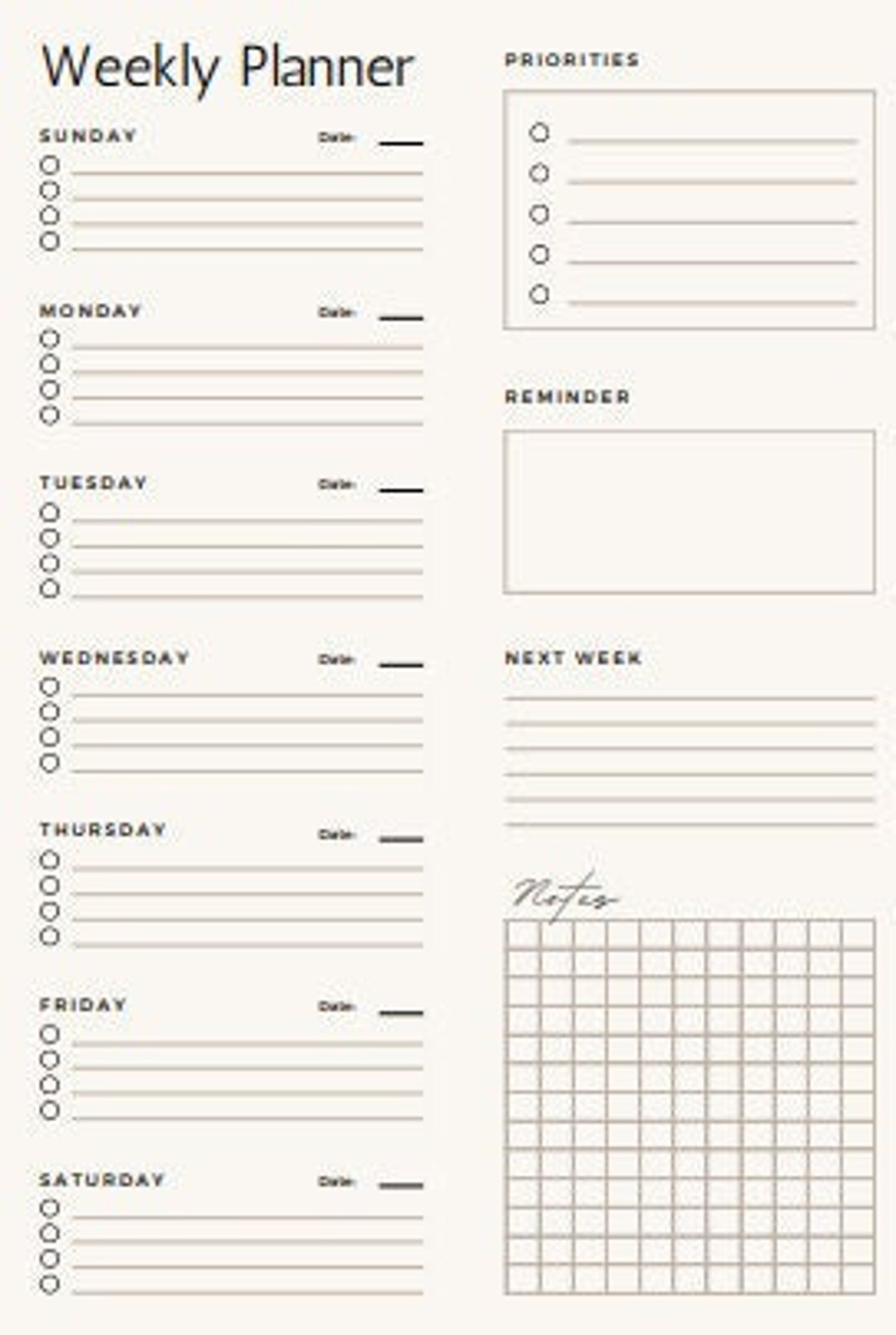 Effortless Week: Printable Weekly Planner for Seamless Organization - Etsy