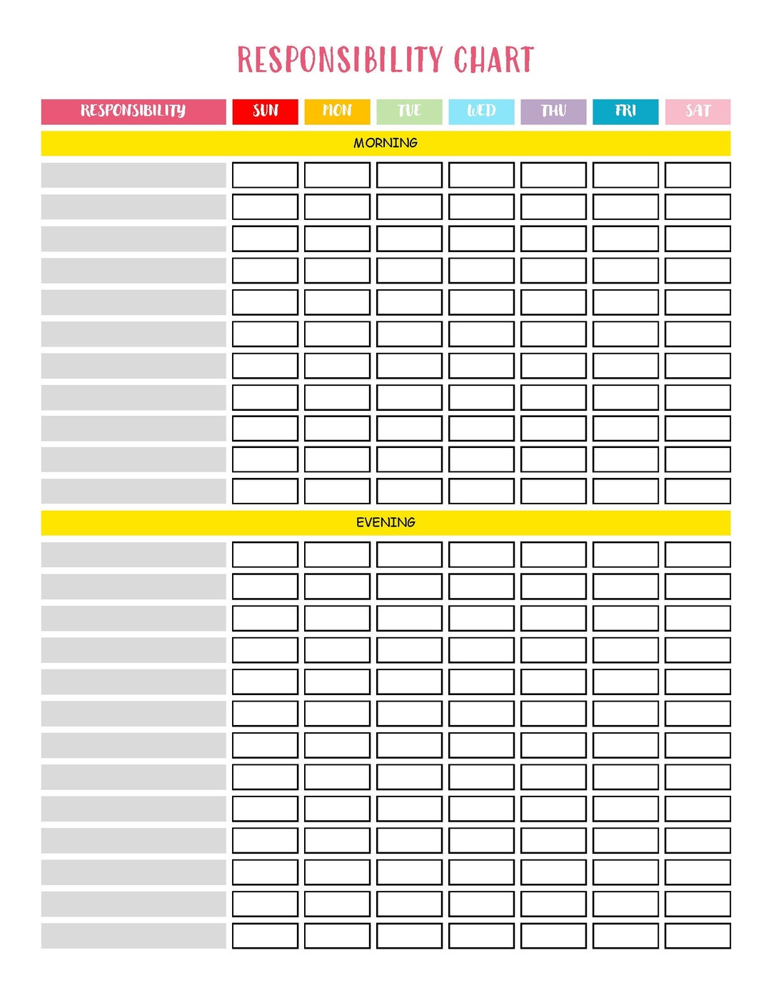 Responsibility and Chore Chart - Printable PDF - Etsy