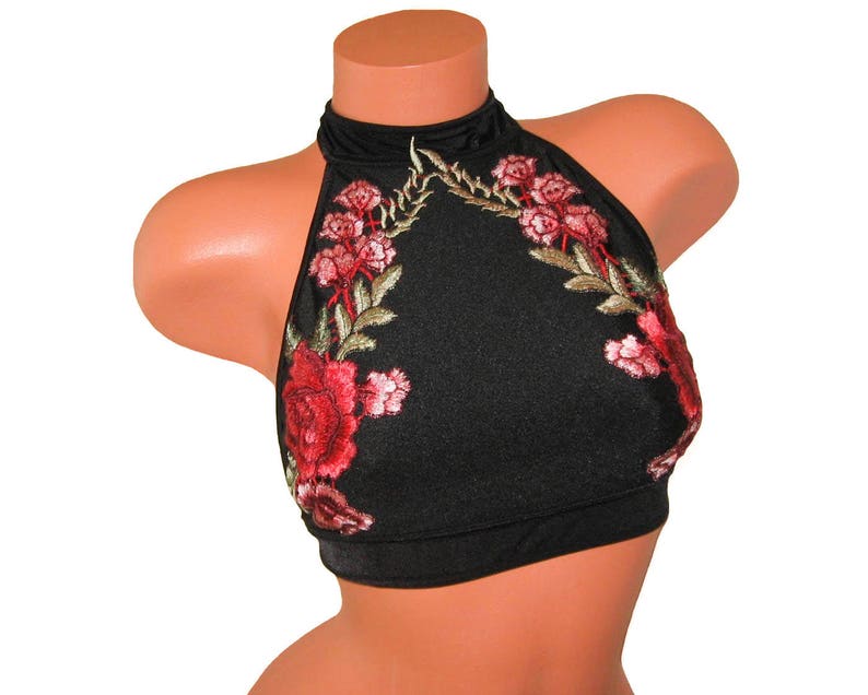 Rose Flower Applique Top and High-waist Black Front Lace up - Etsy UK