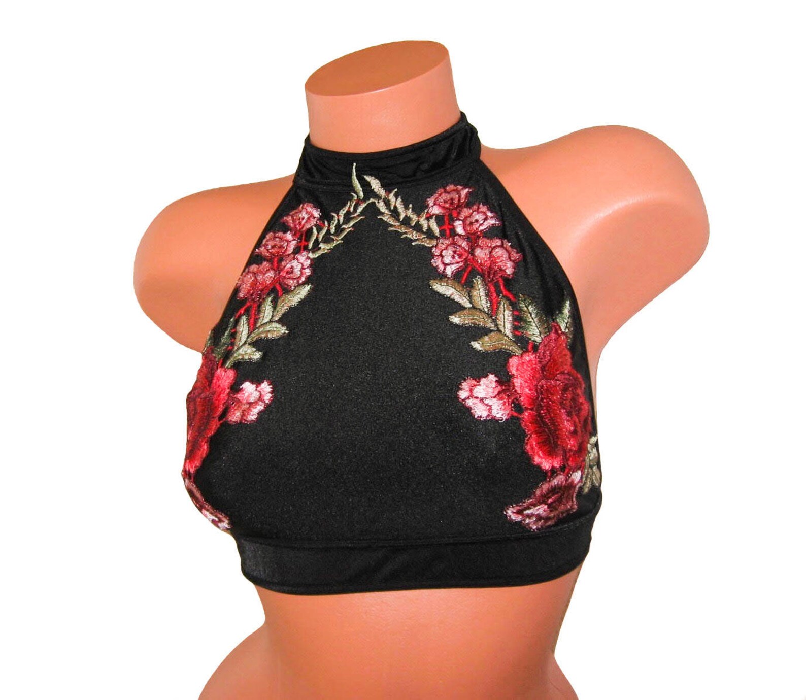 Rose Flower Applique Top and High-Waist Black Front Lace Up | Etsy
