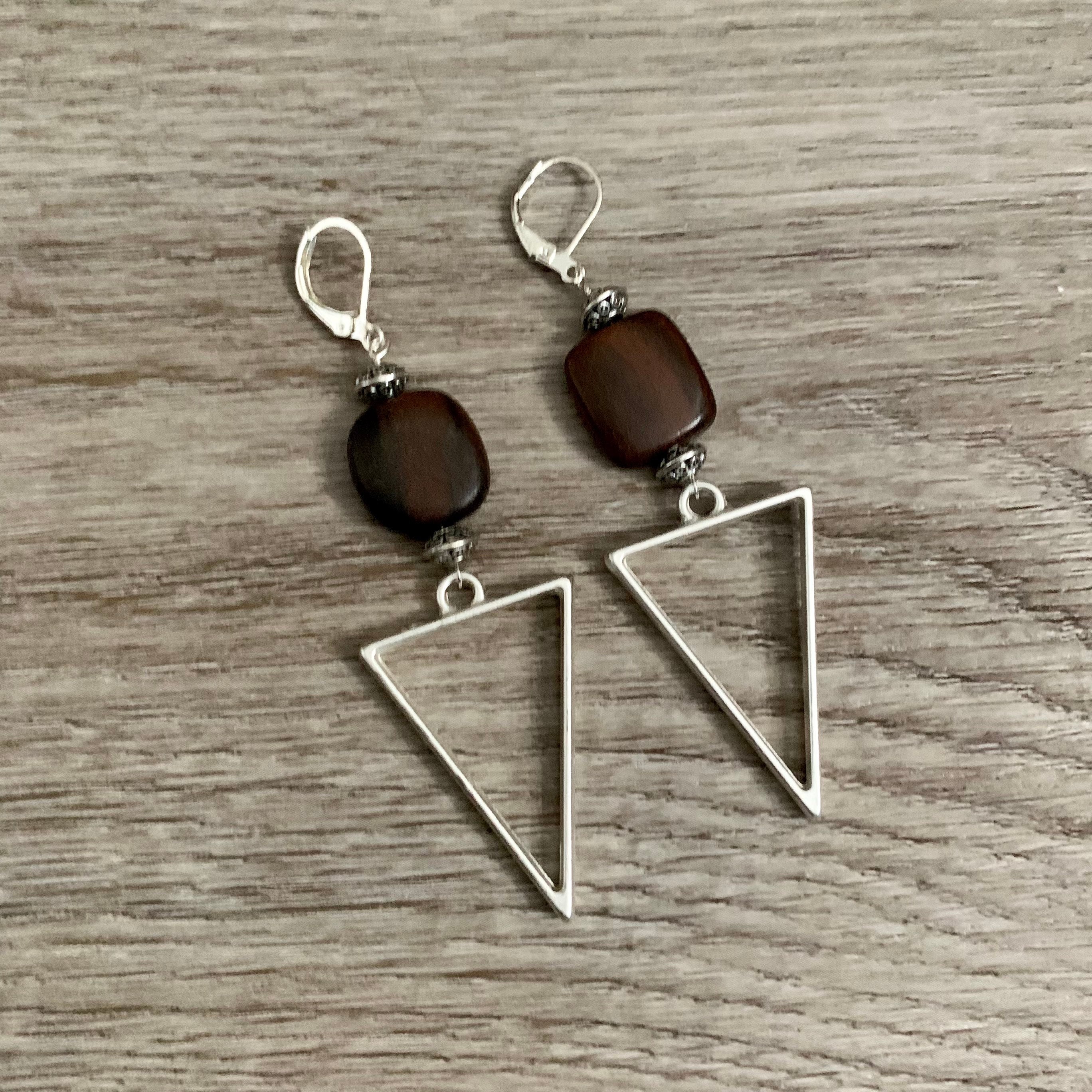 AS SEEN ON: Home Economics, Fall Brown Silver Earrings, Silver Triangle ...