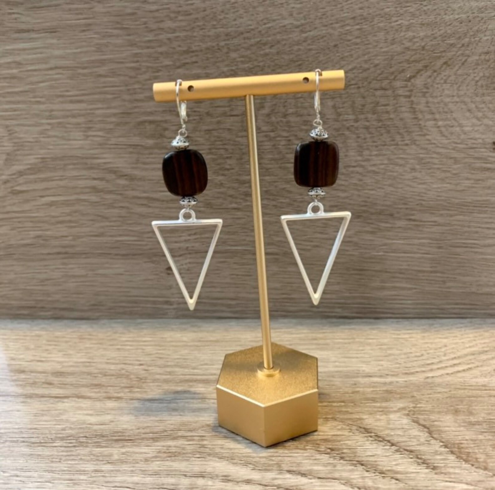 AS SEEN ON: Home Economics, Fall Brown Silver Earrings, Silver Triangle ...