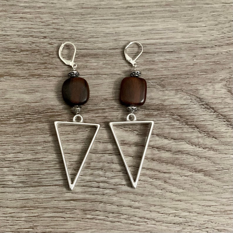 AS SEEN ON: Home Economics, Fall Brown Silver Earrings, Silver Triangle ...