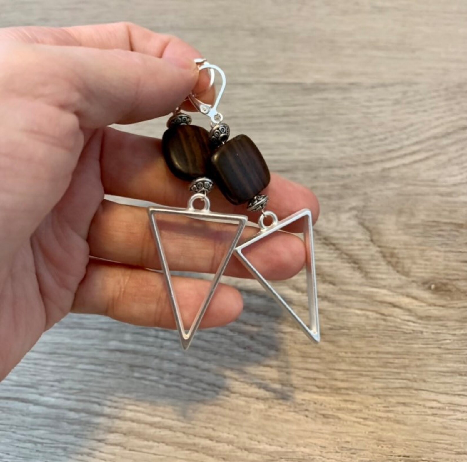 AS SEEN ON: Home Economics, Fall Brown Silver Earrings, Silver Triangle ...