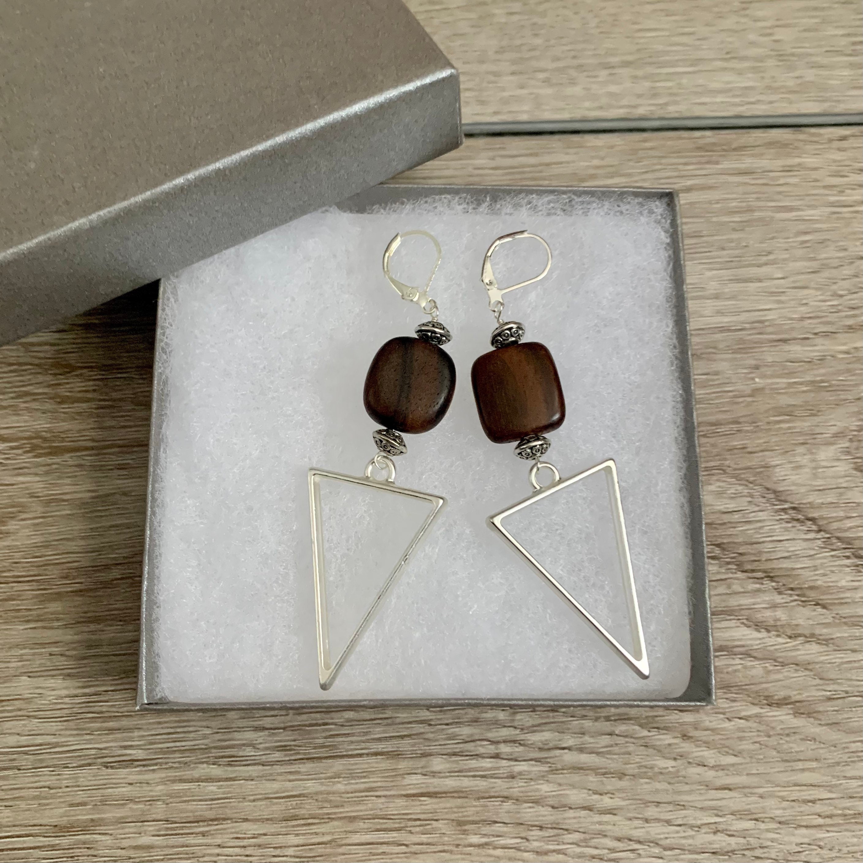 AS SEEN ON: Home Economics, Fall Brown Silver Earrings, Silver Triangle ...