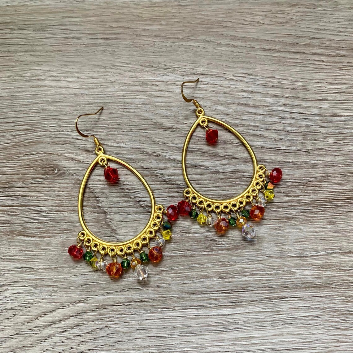 Red Orange Yellow Green Earring, Bohemain Swarovski Crystals, Dangle ...