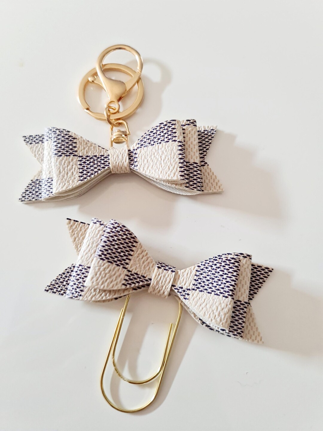 Planner Accessories, Keychain & Paperclip in Checkered White silver and ...