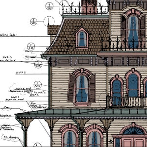 Disneyland Paris - Phantom Manor - Haunted Mansion Colored Blueprint - Etsy