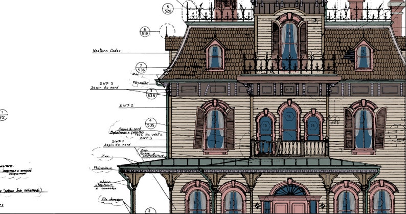 Disneyland Paris Phantom Manor Haunted Mansion Colored Blueprint - Etsy