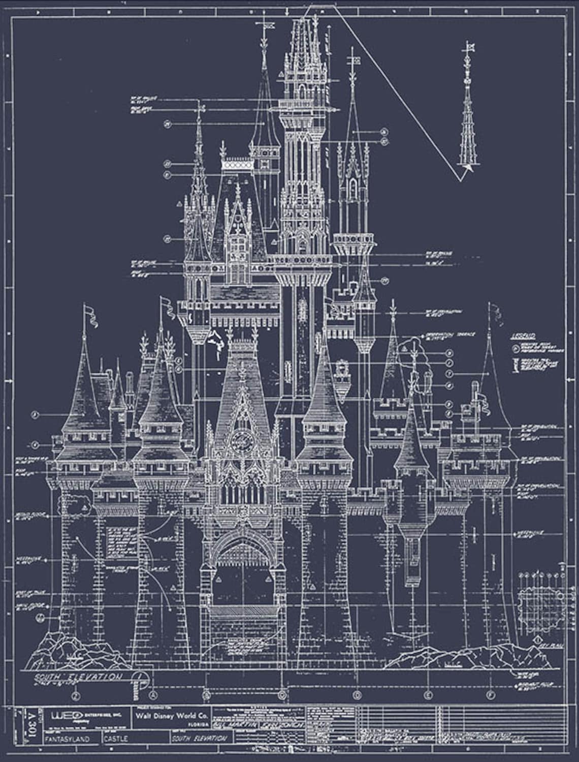 Walt Disney World Cinderella Castle Colored Blueprint - Etsy