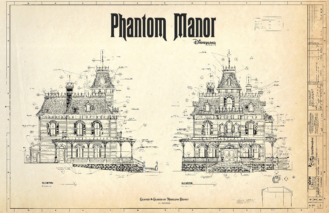 Disneyland Paris Phantom Manor Haunted Mansion Colored Blueprint - Etsy