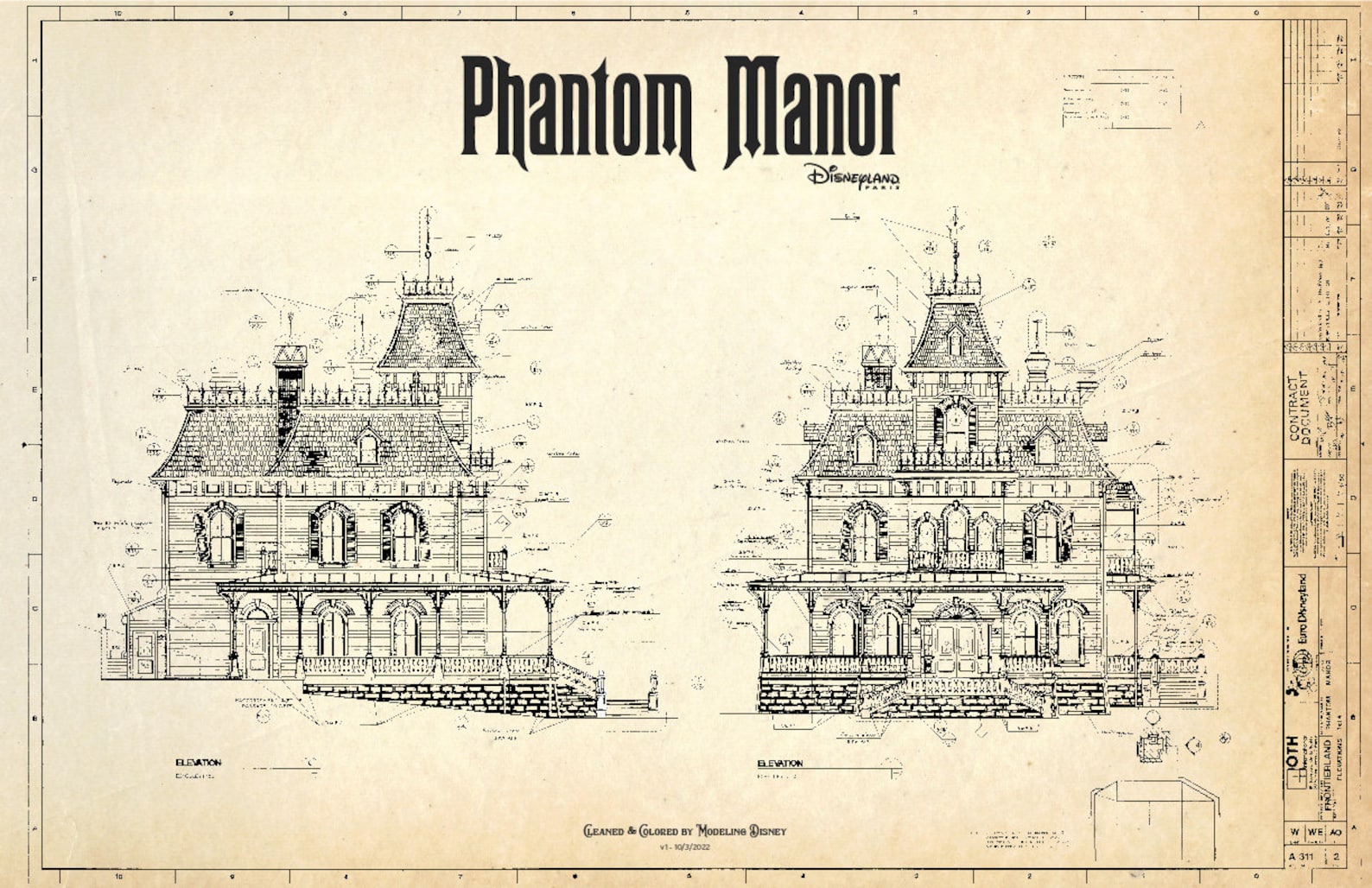 Disneyland Paris Phantom Manor Haunted Mansion Colored Blueprint - Etsy
