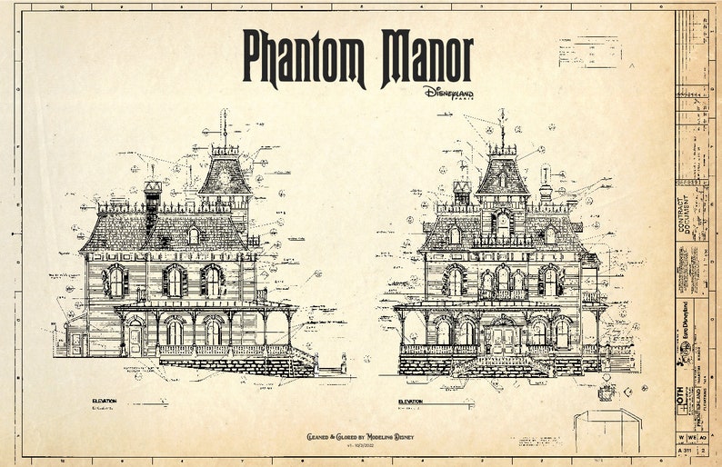 Disneyland Paris Phantom Manor Haunted Mansion Colored Blueprint - Etsy