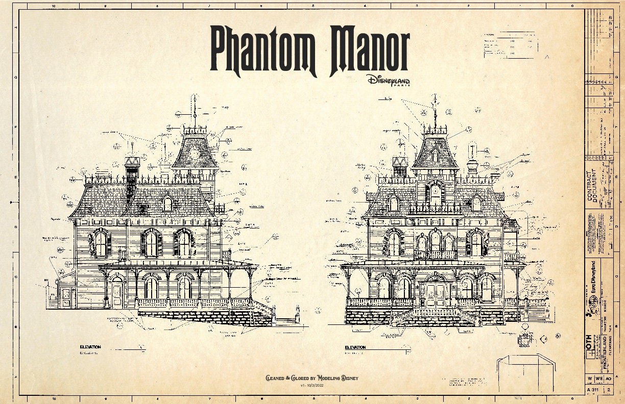 Disneyland Paris Phantom Manor Haunted Mansion Colored Blueprint - Etsy
