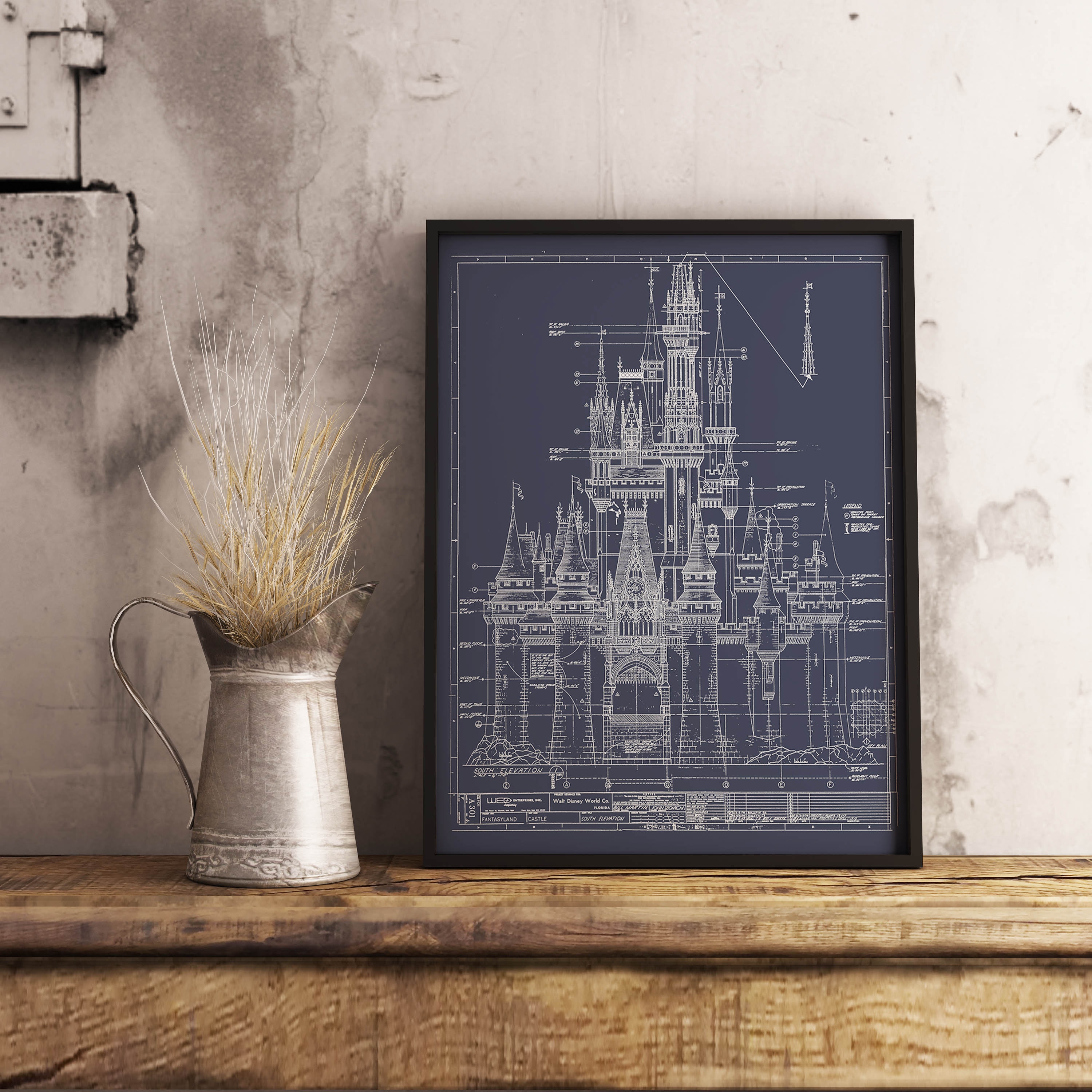 Walt Disney World - Cinderella Castle Colored Blueprint - Etsy