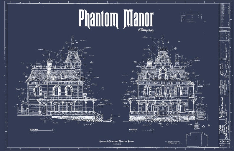 Disneyland Paris - Phantom Manor - Haunted Mansion Colored Blueprint - Etsy