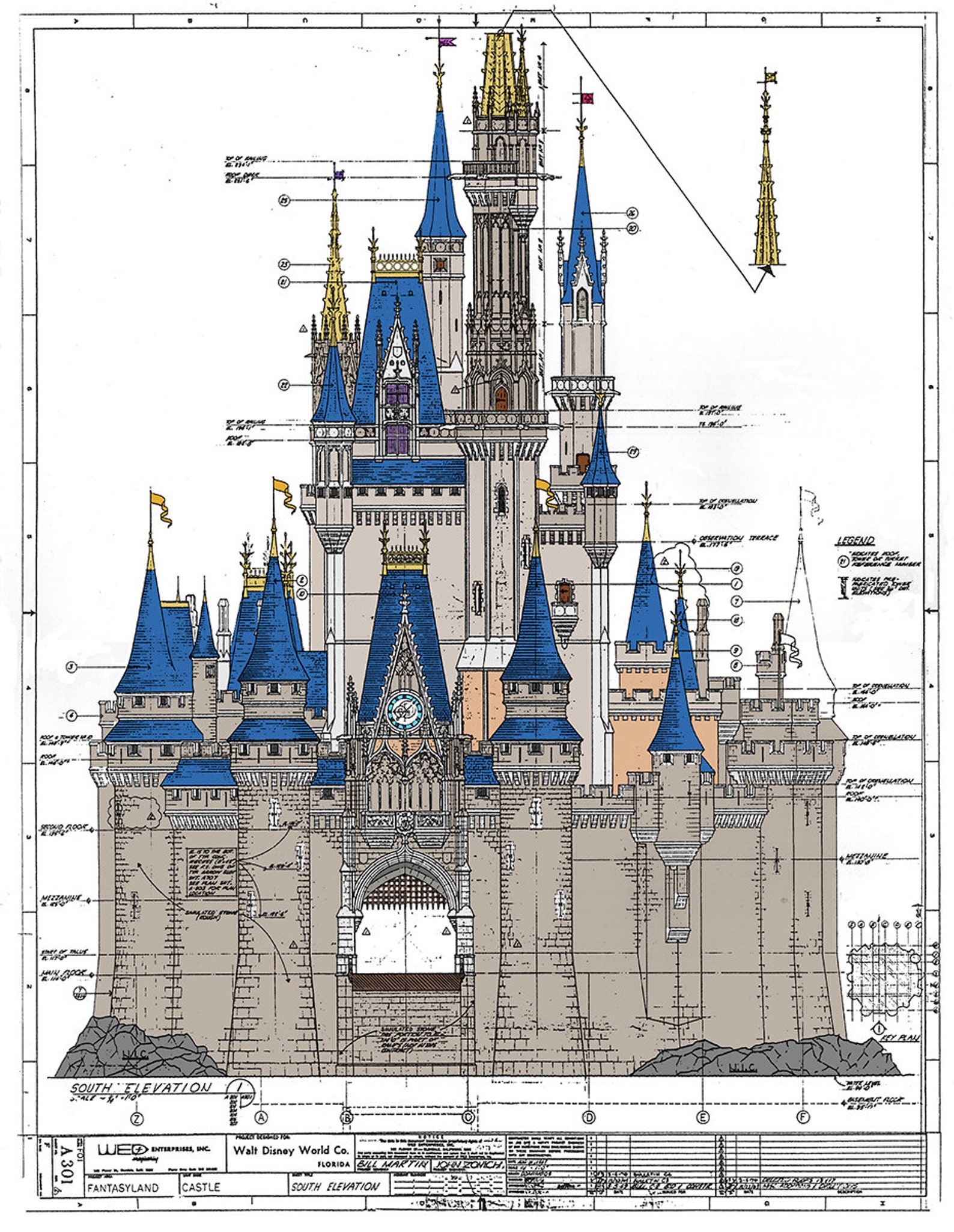 Walt Disney World - Cinderella Castle Colored Blueprint - Etsy