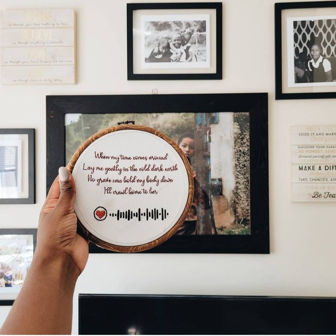 Custom Embroidered Song Lyrics and Spotify Code Personalized Embroidery ...