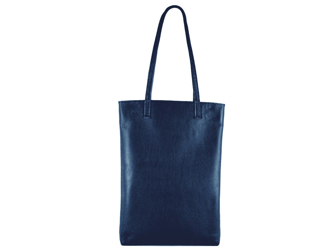 Navy Blue Leather Tote Bag, Womens Shoulder Bag, Pebble Texture Leather ...