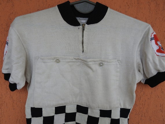 Vintage 1950s 60s Checkered Cycling Jersey Chest Pock… - Gem