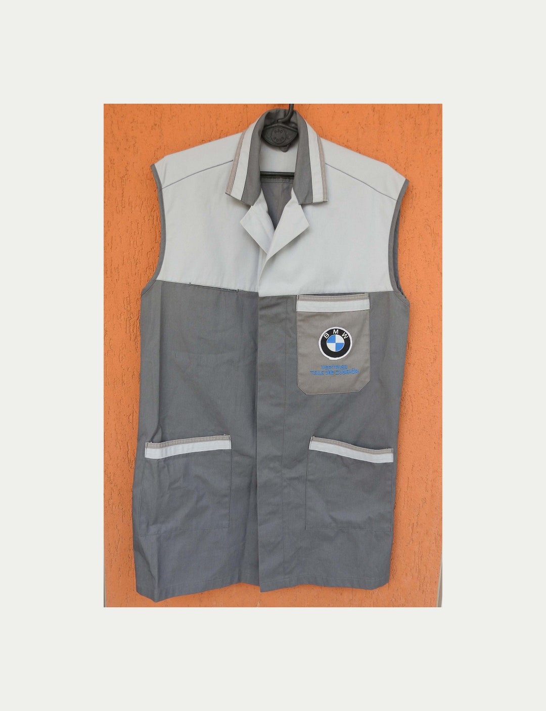 BMW Sleeveless Work Jacket Factory Workshop Dealership Vest Gray Chore ...