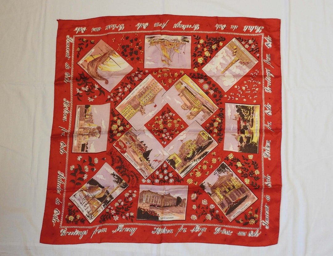 Vintage Oslo, Norway Tourist Souvenir Scarf Sights 29" 74 Cm - Etsy
