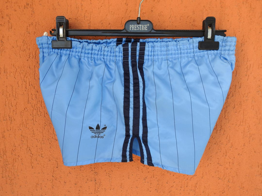 Vintage 80s Adidas Nylon Sprinter Boxer Split Side Shorts Blue Glanz ...