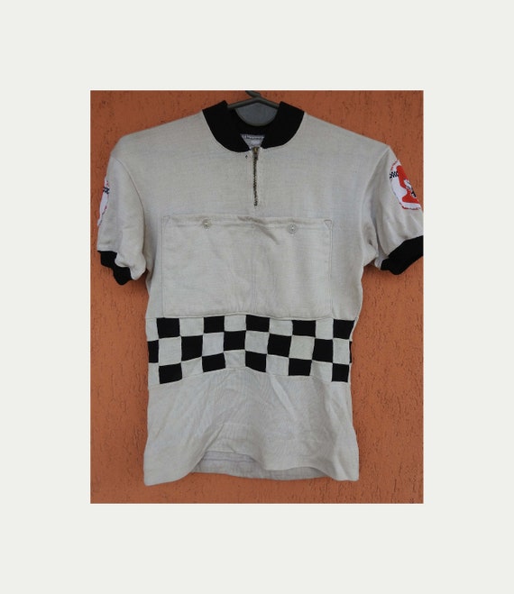 Vintage 1950s 60s Checkered Cycling Jersey Chest Pock… - Gem