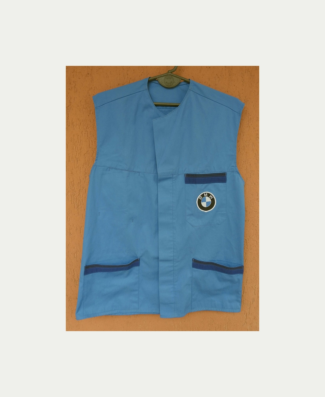 BMW Sleeveless Work Jacket Factory Workshop Vest Blue Chore Garage ...