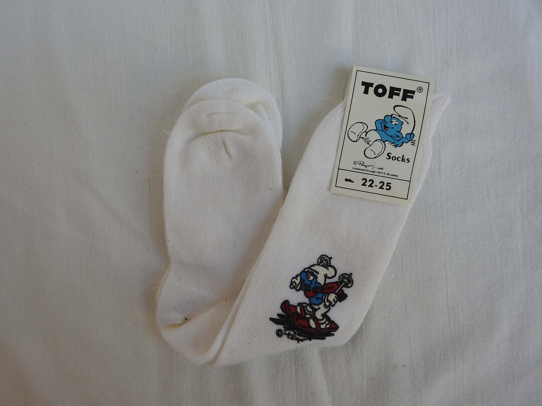 Vintage 80s the Smurfs Childrens Socks TOFF Belgium 1986 White (EU22-25 ...