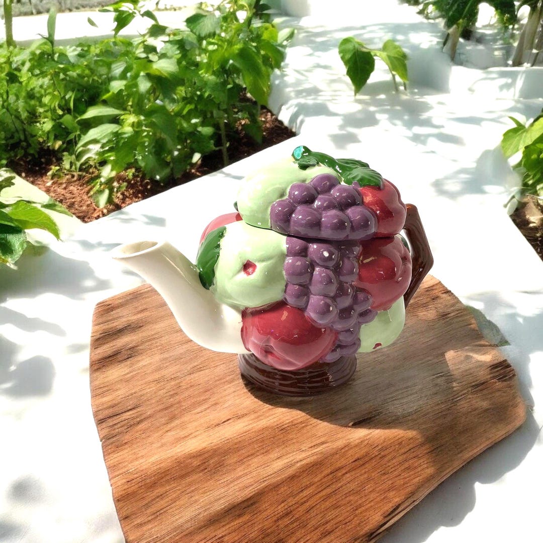 Whimsical Vintage Ceramic Teapot With Fruit & Vegetable Design ...