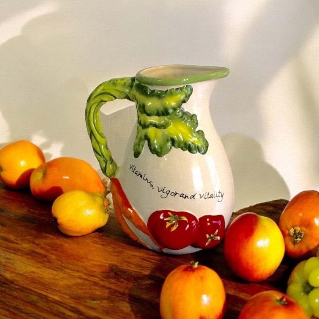 Elegant Ceramic Pitcher Vase With Vegetable Embellishments - Farmhouse ...