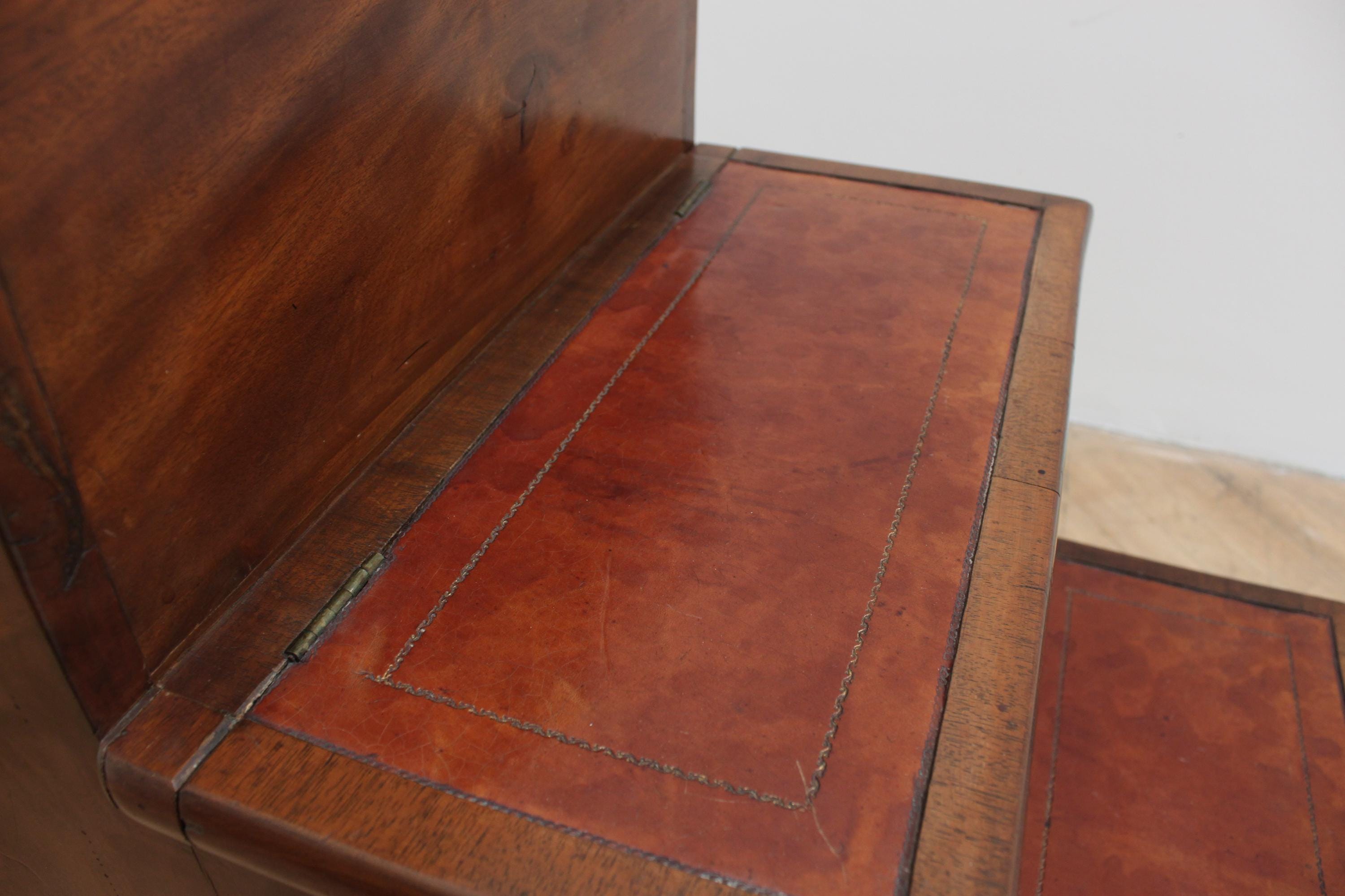 Antique Bed Steps Storage Leather and Mahogany, Regency Era Library ...