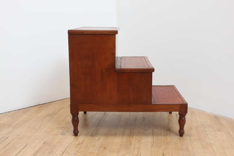 Antique Bed Steps Storage Leather and Mahogany, Regency Era Library ...