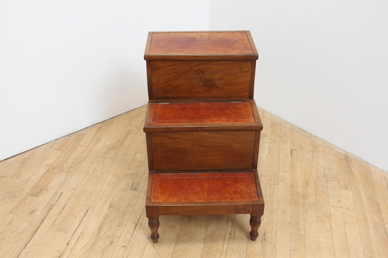 Antique Bed Steps Leather and Mahogany, Regency Era Library Steps ...