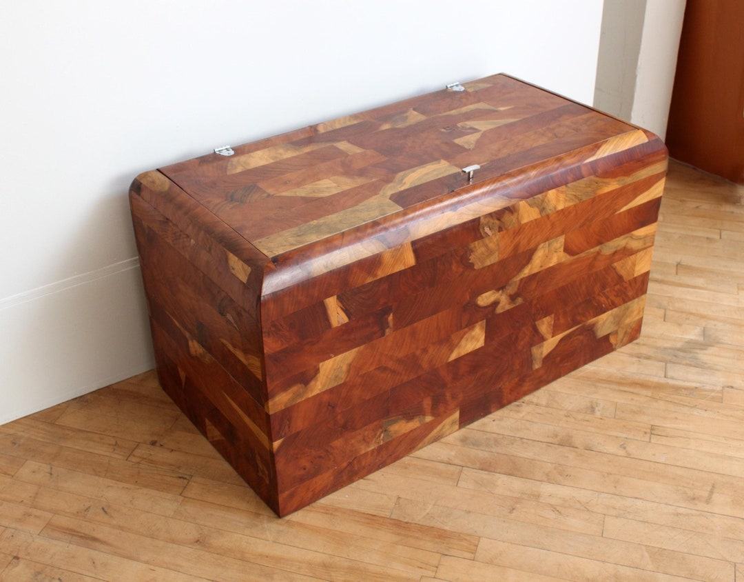 Vintage Blanket Chest Storage Trunk Burlwood Handmade Hollywood Regency ...