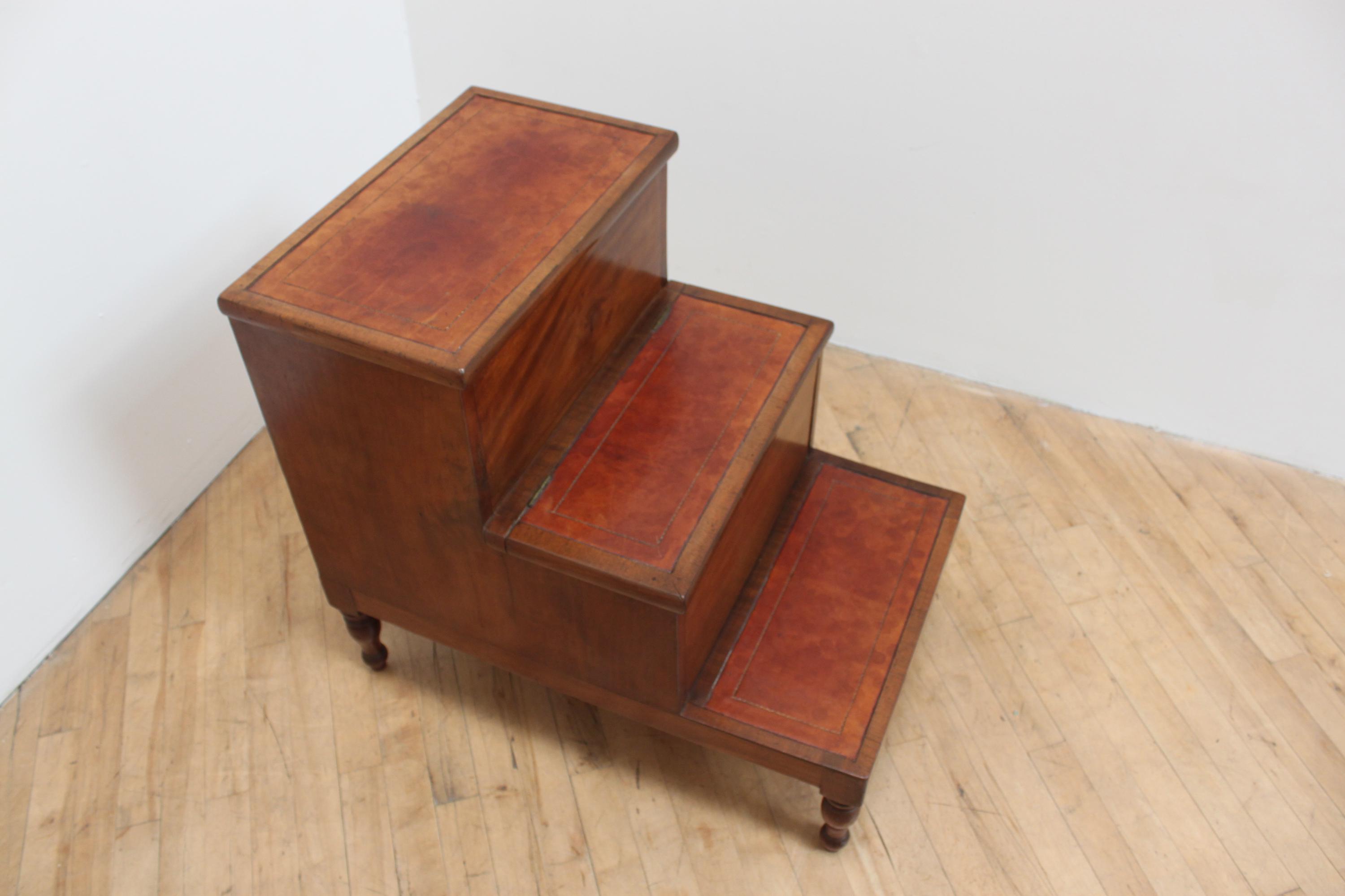 Antique Bed Steps Storage Leather and Mahogany, Regency Era Library ...