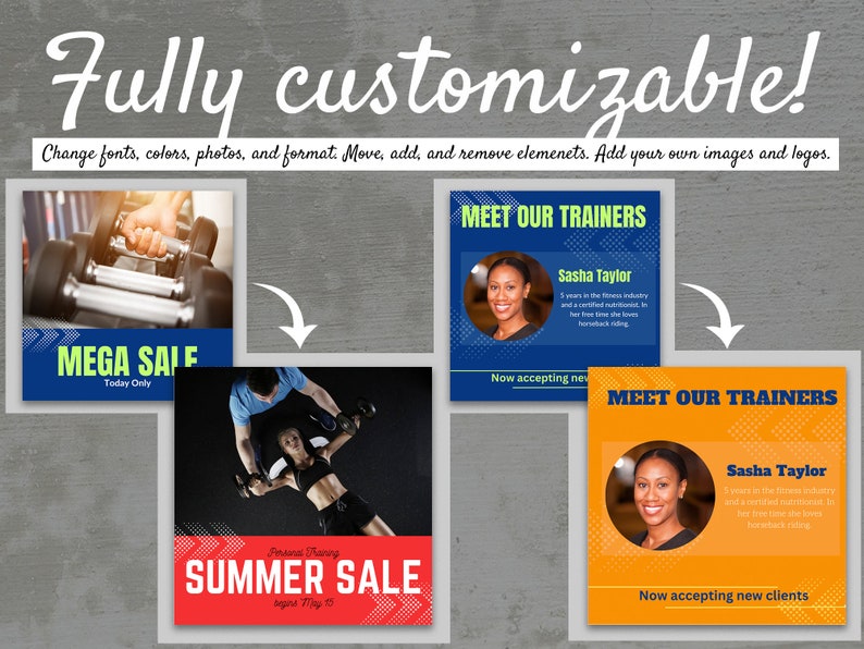 Fitness Facebook Templates Canva Gym Facebook Posts Editable Coach ...