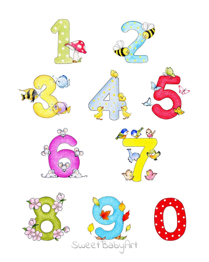 Numbers Print, Nursery Decor, Nursery Art, Numbers Nursery, Kids Wall ...