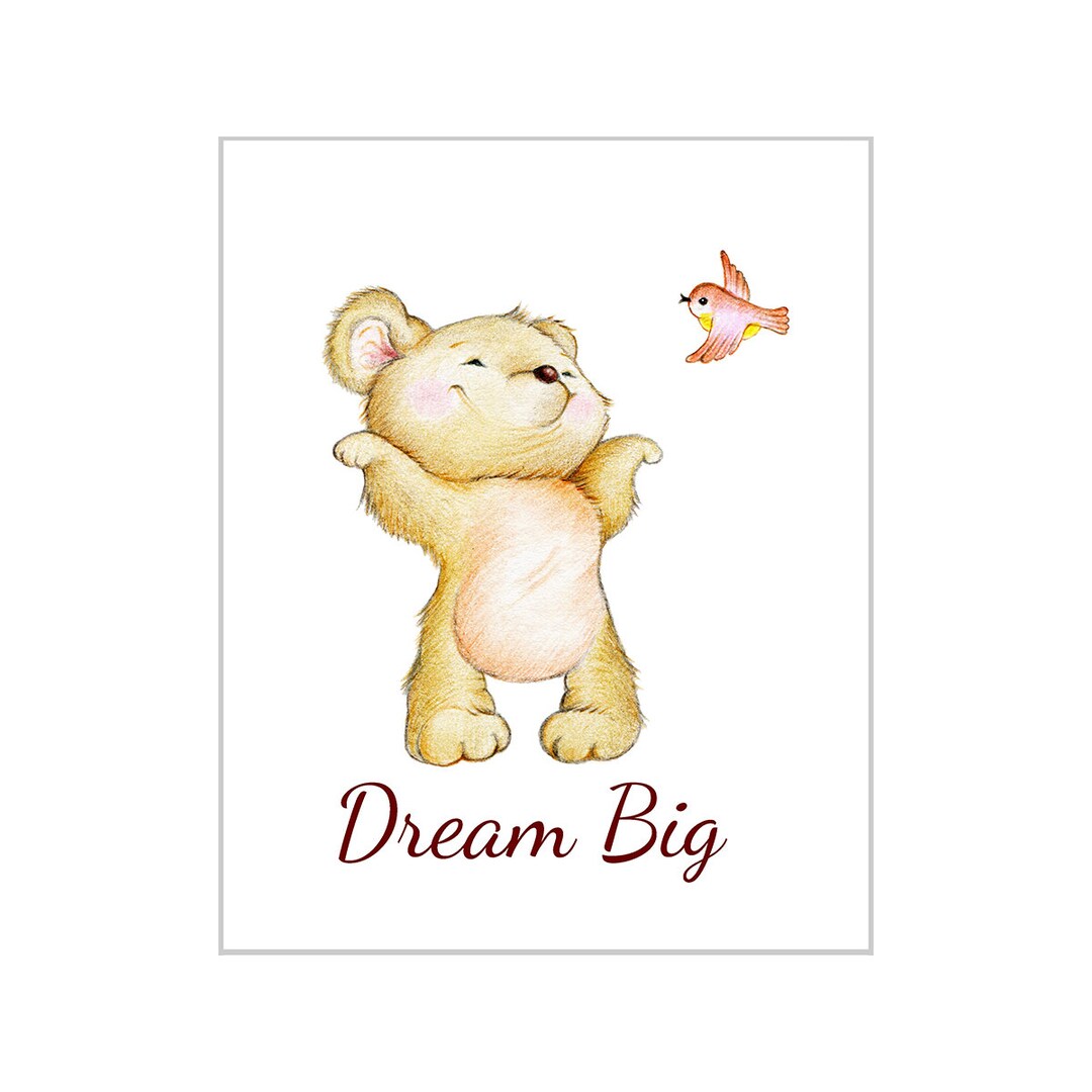 Teddy Bear Nursery Art Print, Dream Big Poster Children Wall Décor ...
