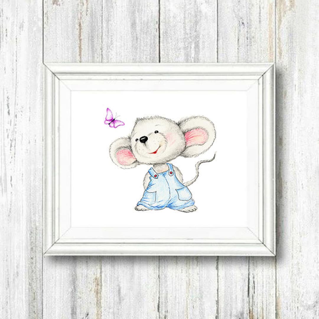 Cute Baby Mouse Nursery Art Print, Baby Boy Nursery Decor, Children ...