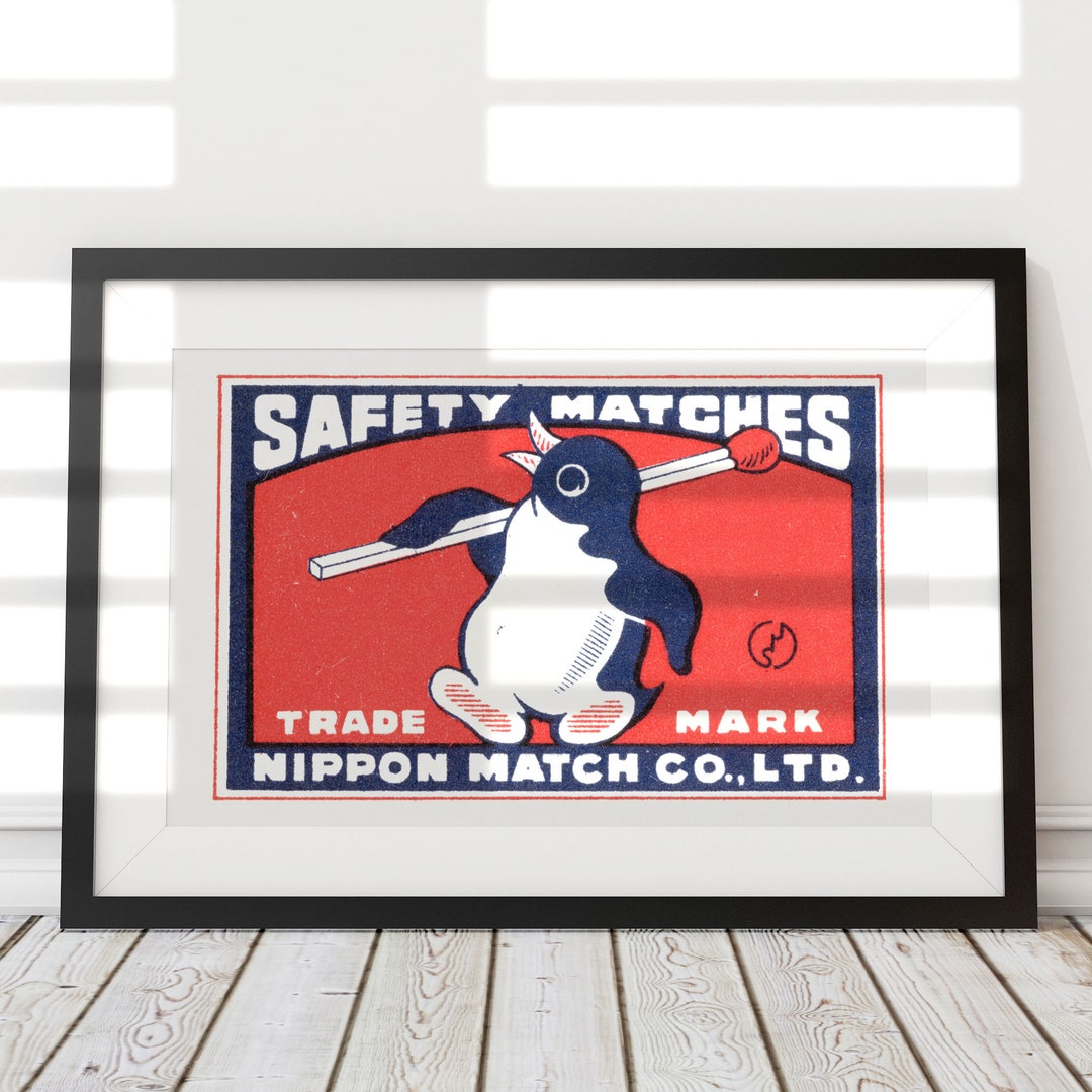 Vintage Japanese Penguin Matchbox Label Art Print - Etsy