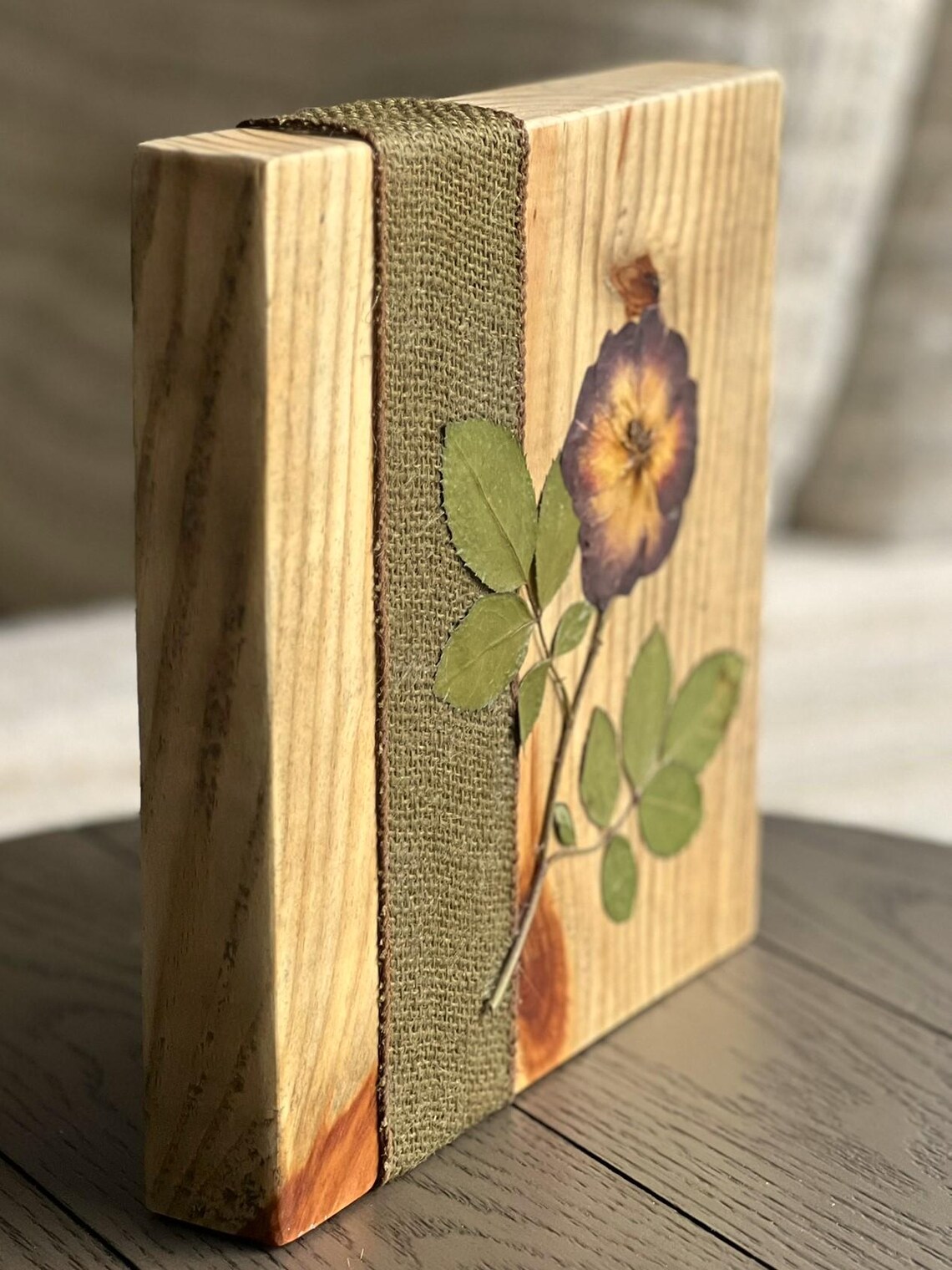 Pressed Flowers on Repurposed Wood: Red Rose With Stem and Leaves ...