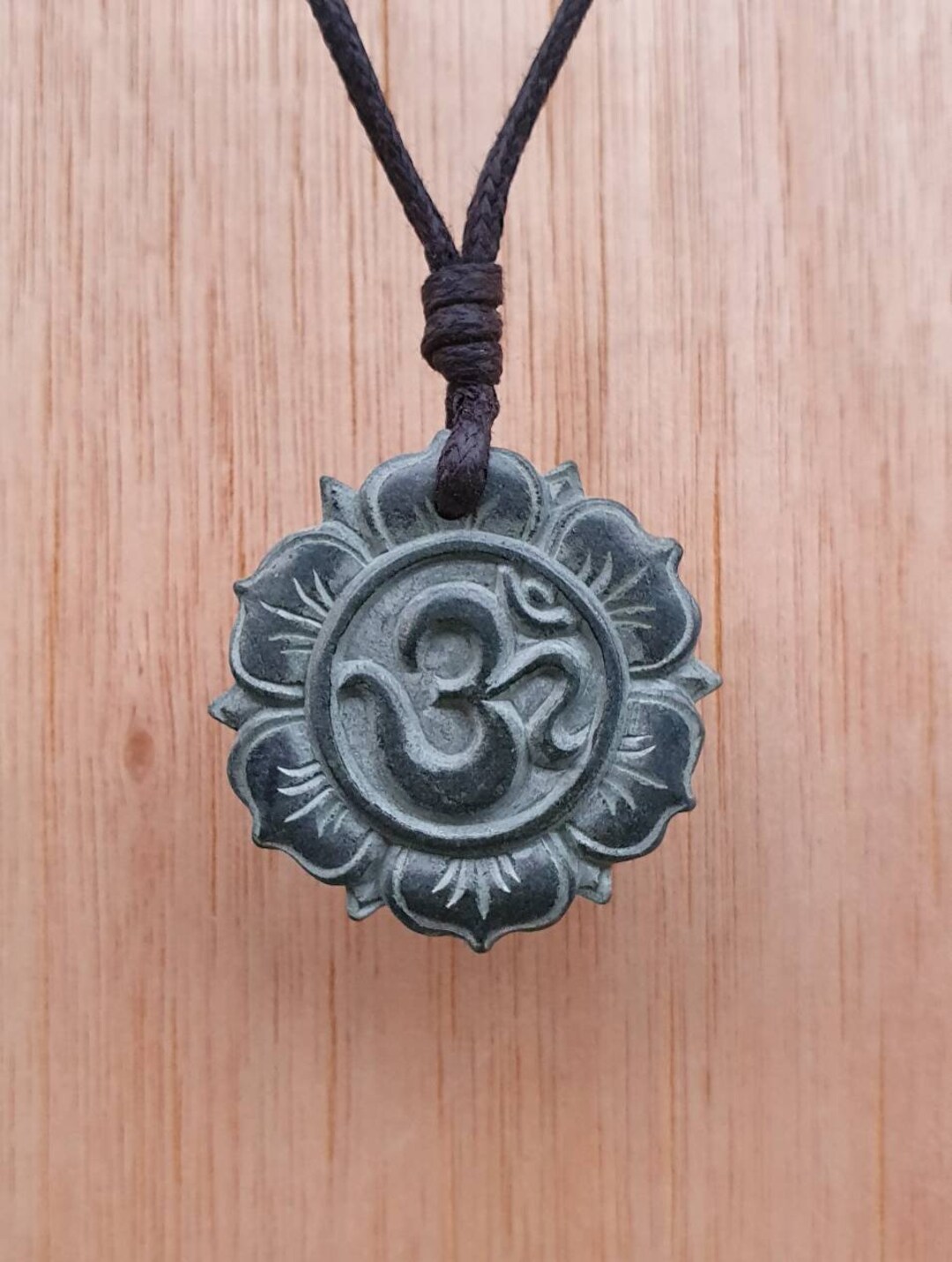 Om Pendant | Ohm Lotus Necklace | Hand Carved Natural Stone Double ...