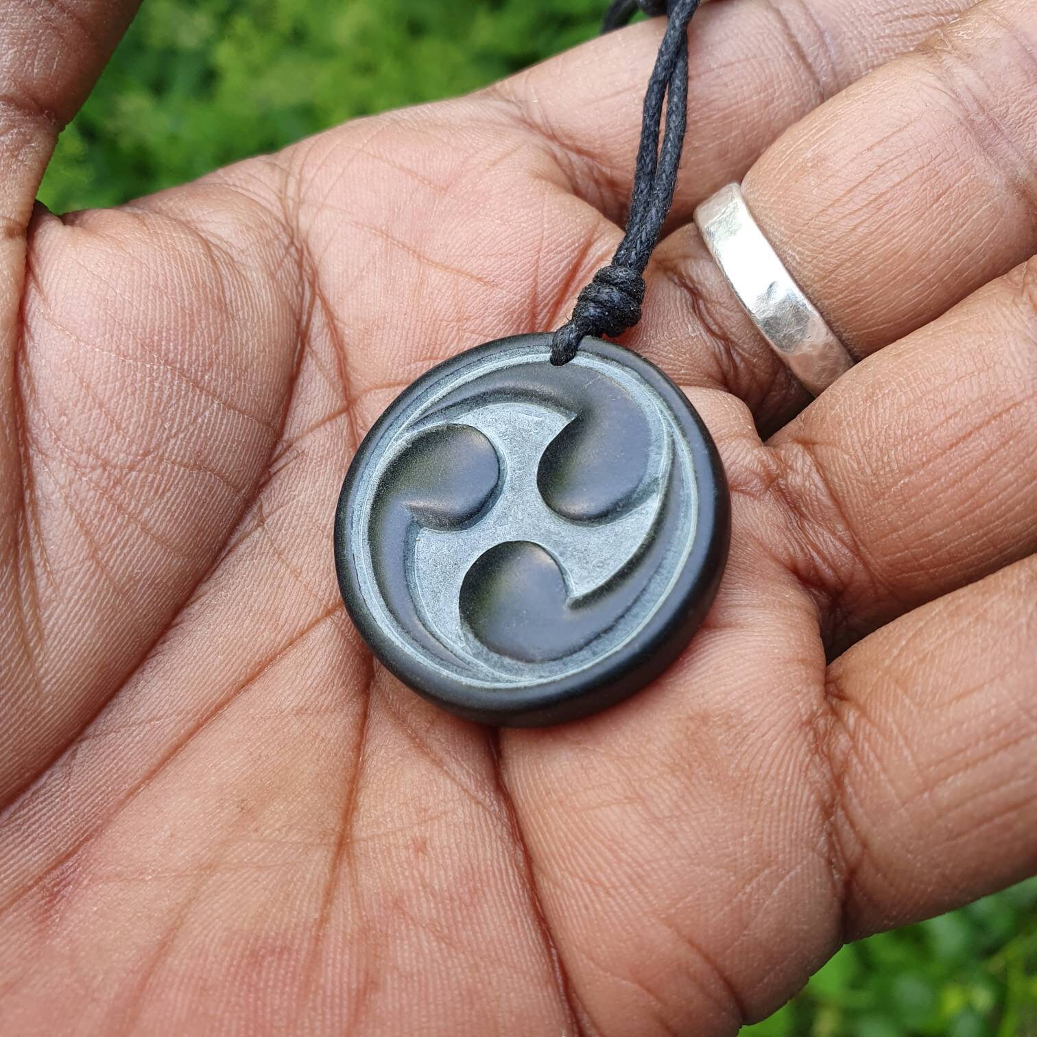 Mitsu Tomoe Magatama Pendant | Celtic Triskalion Necklace Hand-carved ...