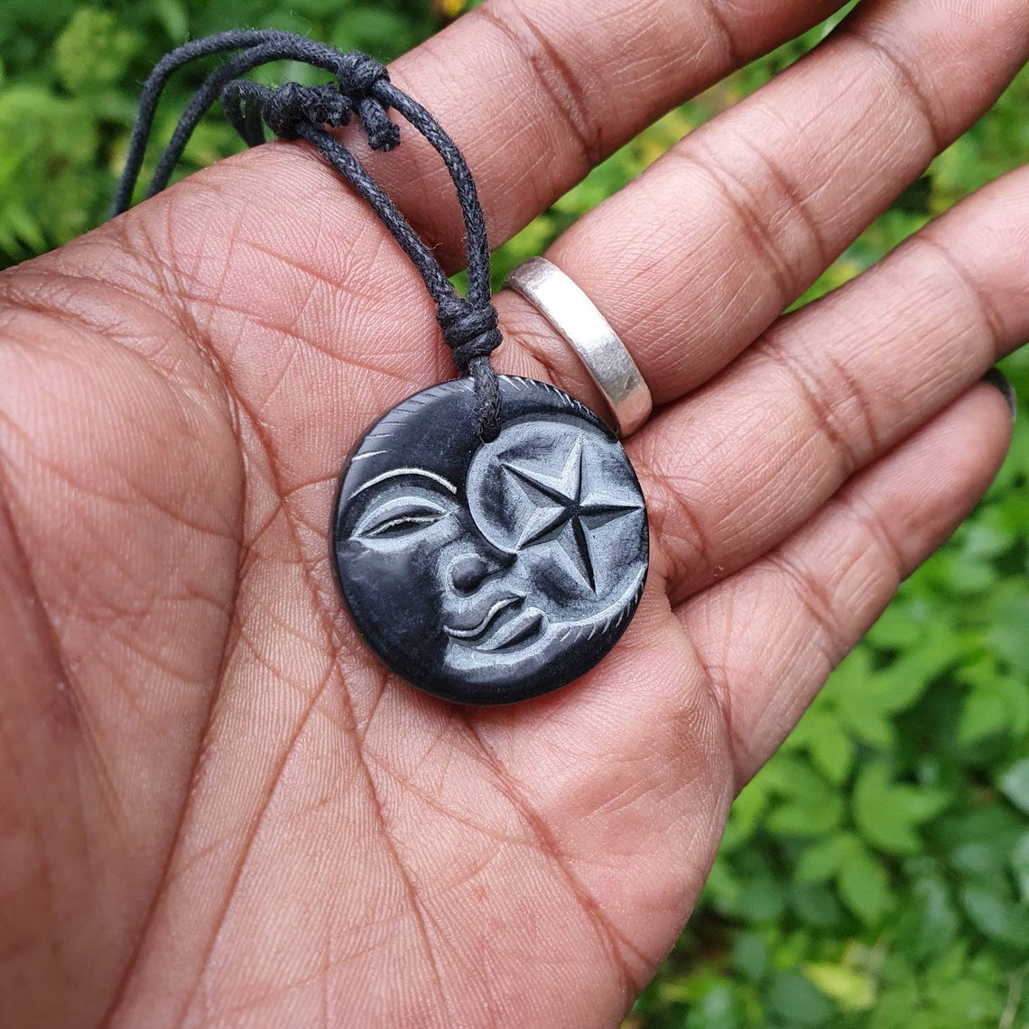 Carved Stone Moon And Star Pendant Crescent Moon Face | Etsy