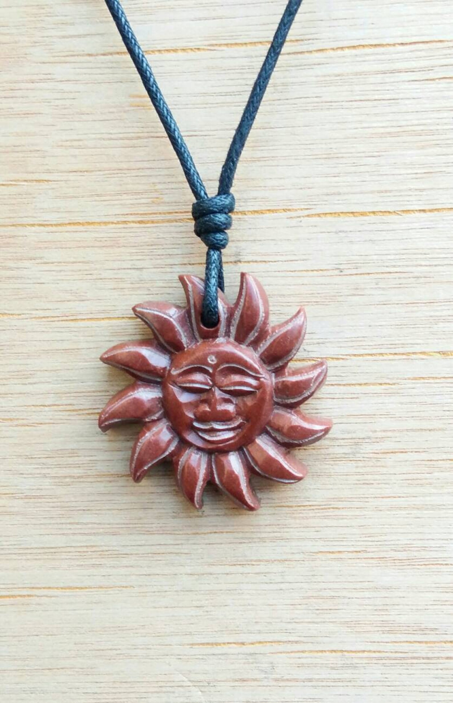 Sun Pendant | Sun Necklace | Hand Carved Natural Stone Sun Symbol Charm ...