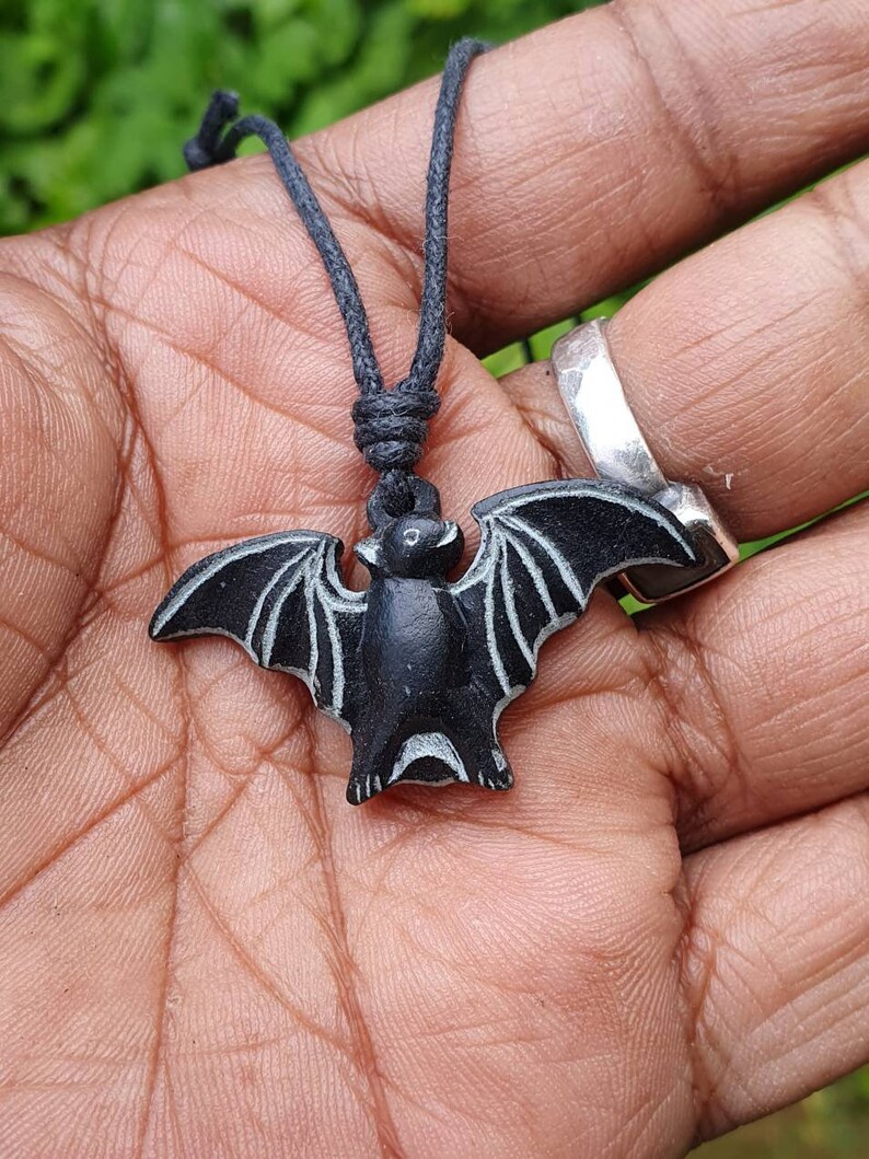 Bat Pendant | Hand Carved Natural Stone Bat Charm Necklace | Unisex ...