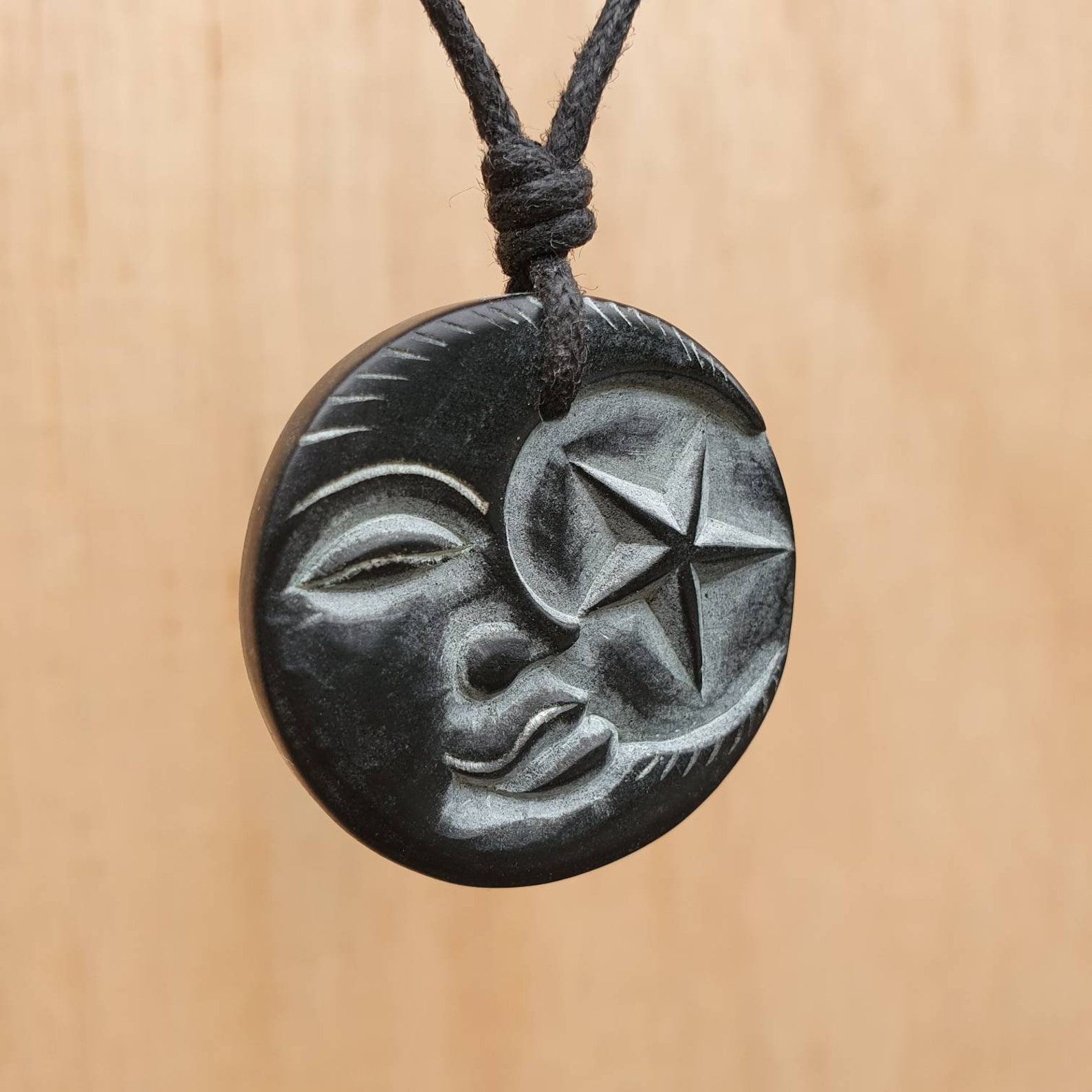 Carved Stone Moon And Star Pendant Crescent Moon Face | Etsy